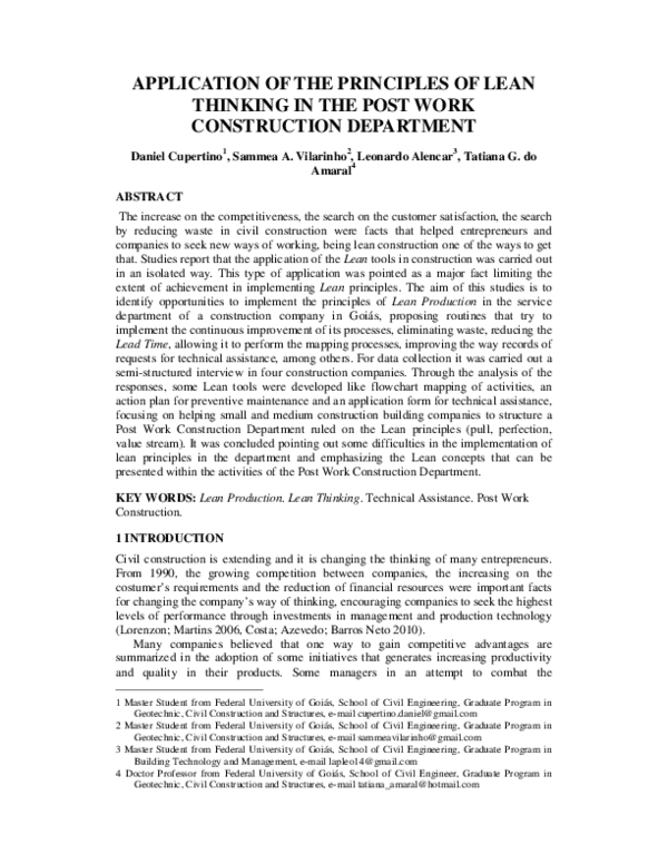 (PDF) Application of the Principles of Lean Thinking in the Post ...