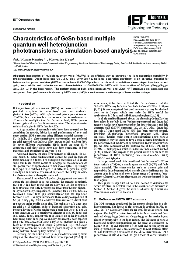 (PDF) Characteristics of GeSn-based multiple quantum well heterojunction phototransistors: a ...