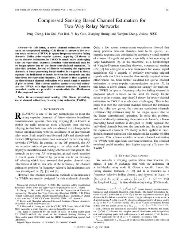 (PDF) Compressed Sensing Based Channel Estimation for Two-Way Relay Networks