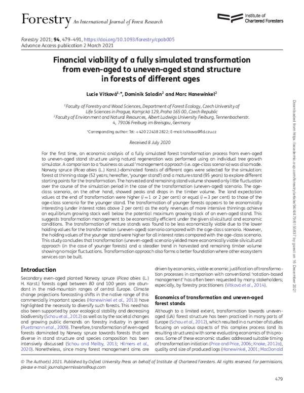 (PDF) Financial viability of a fully simulated transformation from even-aged to uneven-aged ...