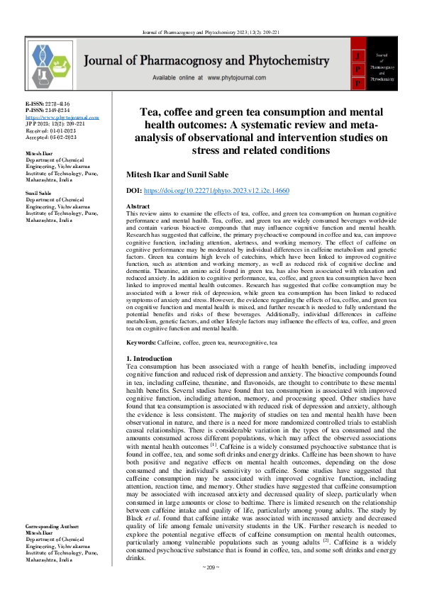 (PDF) Tea, coffee and green tea consumption and mental health outcomes: A systematic review and ...