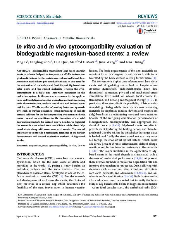 (PDF) In vitro and in vivo cytocompatibility evaluation of ...