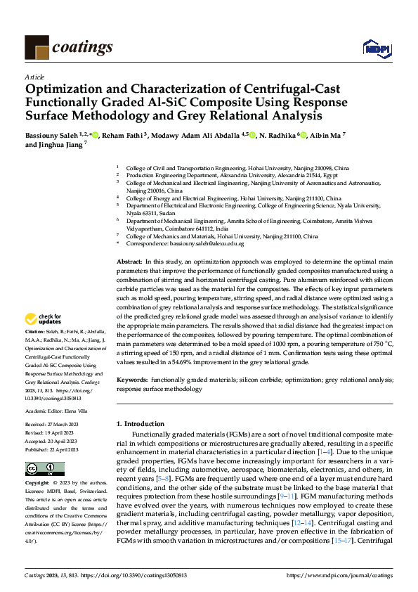 Pdf Optimization And Characterization Of Centrifugal Cast