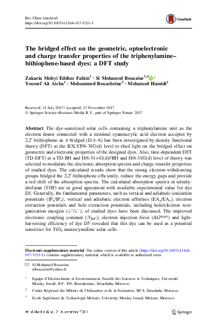 (PDF) The bridged effect on the geometric, optoelectronic and charge transfer properties of the ...