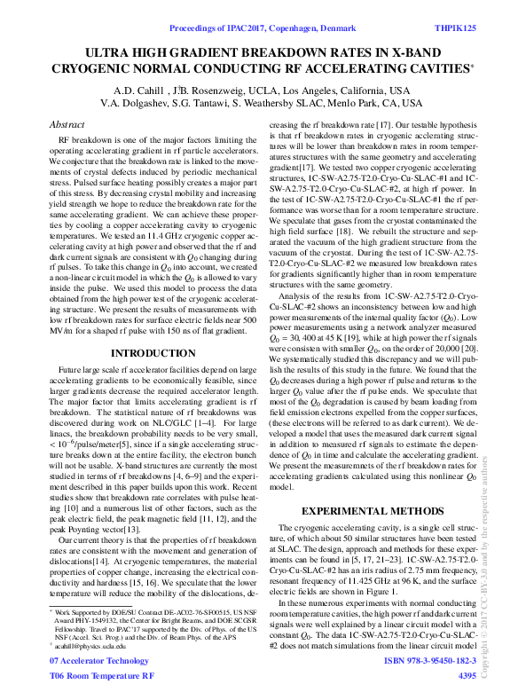 (PDF) Ultra High Gradient Breakdown Rates in X-Band Cryogenic Normal ...