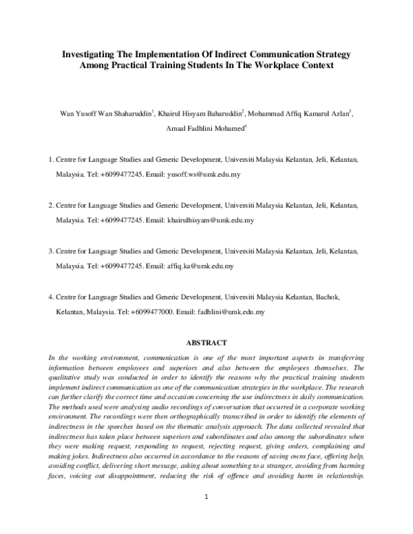(PDF) Investigating the implementation of indirect communication strategy among practical ...
