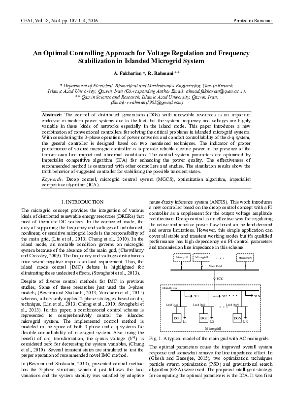 (PDF) An Optimal Controlling Approach for Voltage Regulation and Frequency Stabilization in ...