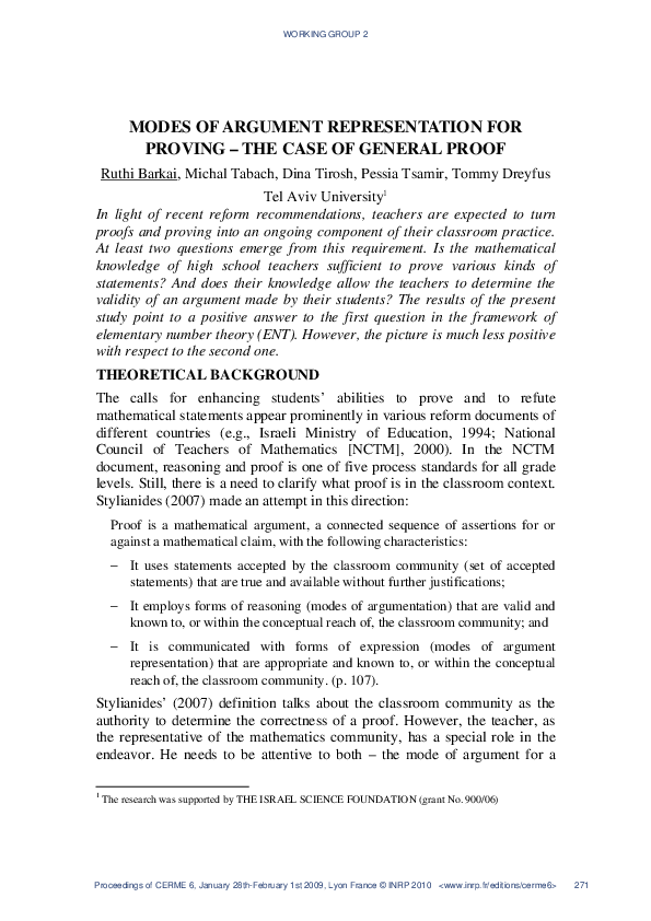 (PDF) Modes of Argument Representation for Proving - the Case of ...