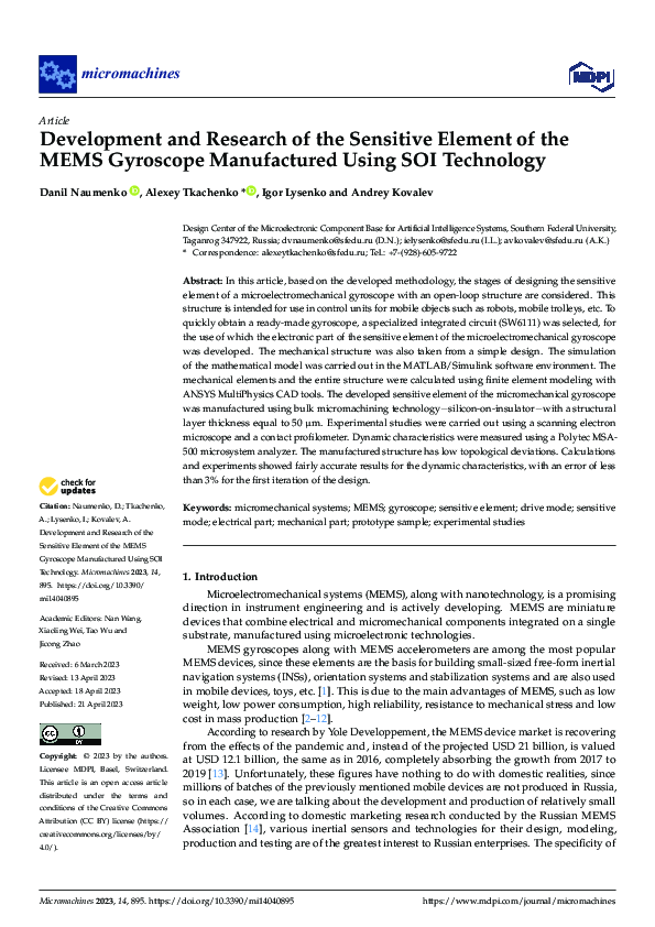 (PDF) Development and Research of the Sensitive Element of the MEMS ...