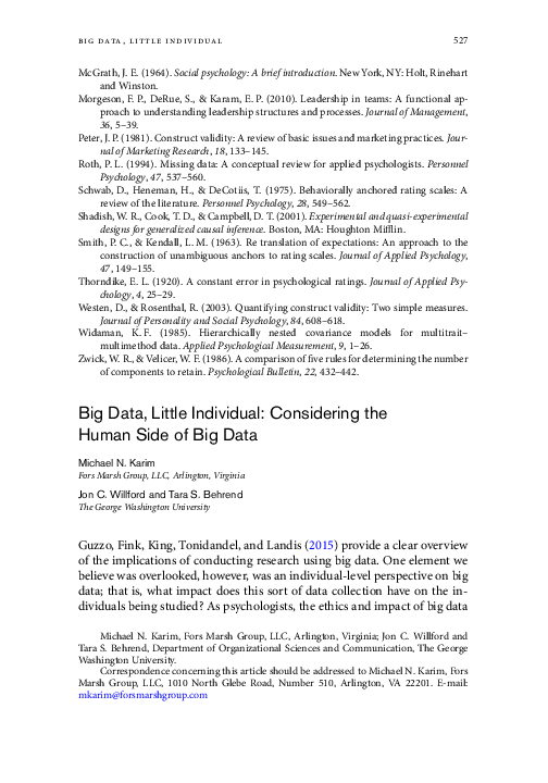 (PDF) Big Data, Little Individual: Considering the Human Side of Big Data