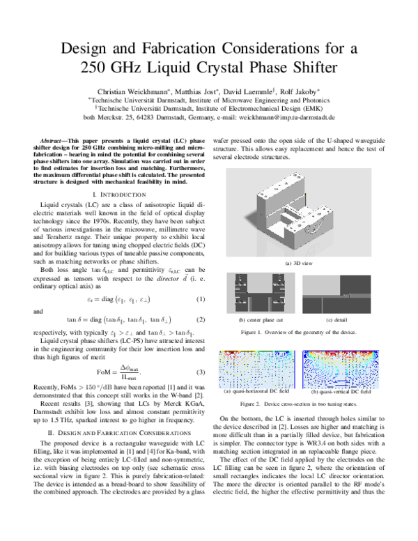 (PDF) Liquid crystal based low‐loss phase shifter for W‐band frequencies