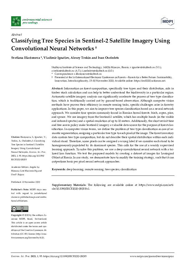 Pdf Classifying Tree Species In Sentinel 2 Satellite Imagery Using Convolutional Neural