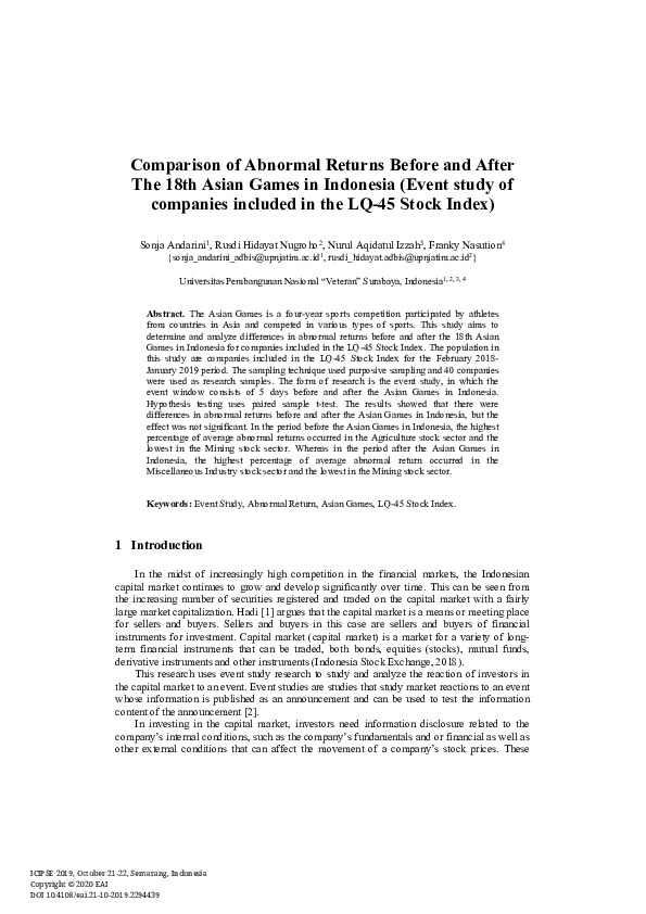 (PDF) Comparison of Abnormal Returns Before and After The 18th Asian ...