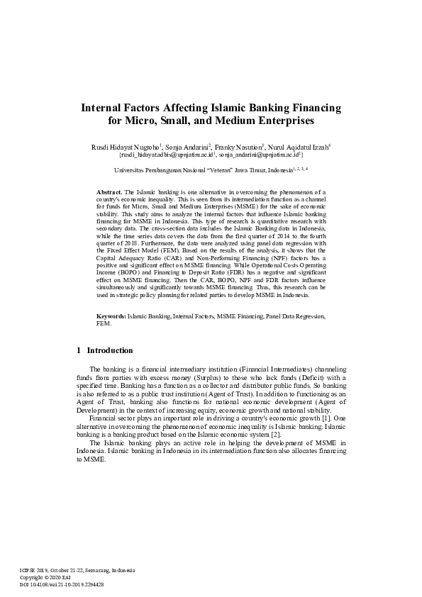 (PDF) Internal Factors Affecting Islamic Banking Financing for Micro ...