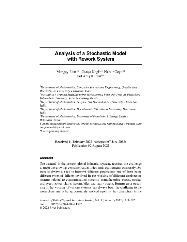(PDF) Analysis of a Stochastic Model with Rework System