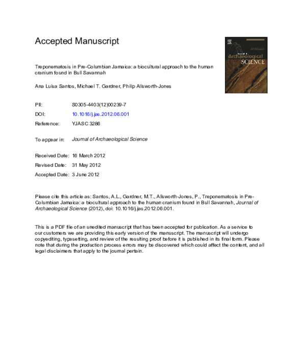 (PDF) Treponematosis in Pre-Columbian Jamaica: a biocultural approach ...