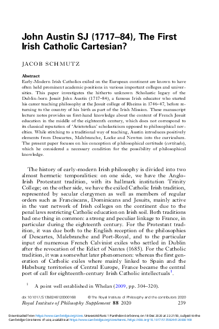 (PDF) John Austin SJ (1717-84), The First Irish Catholic Cartesian?