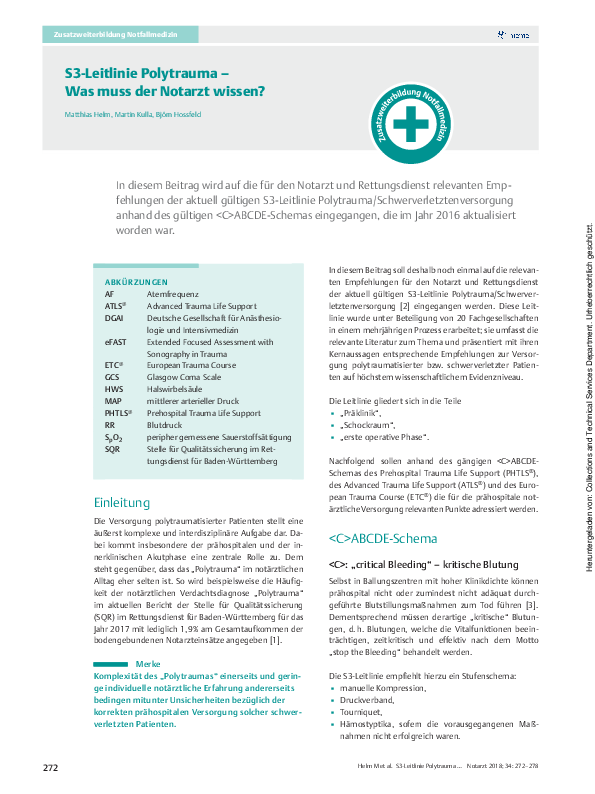 (PDF) S3-Leitlinie Polytrauma – Was muss der Notarzt wissen?