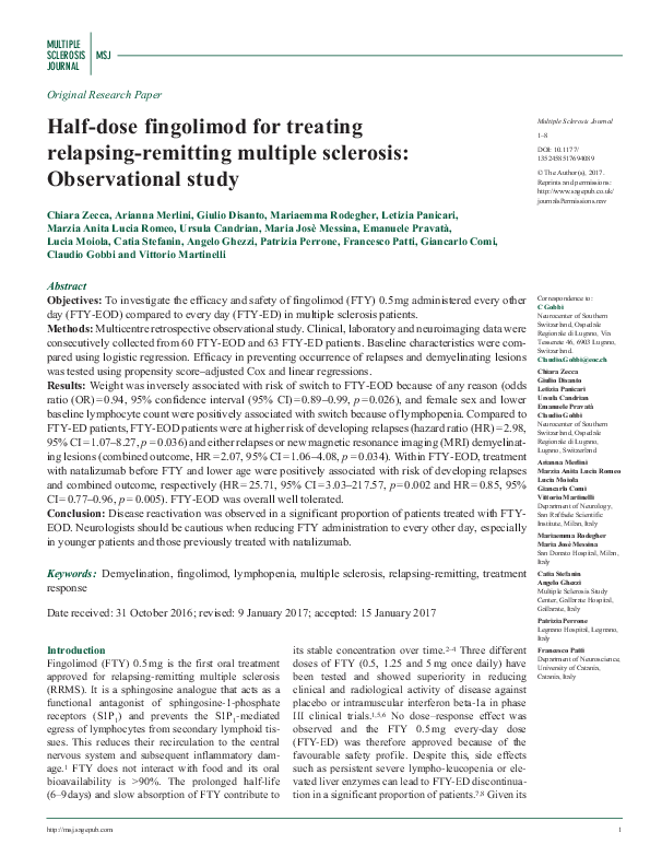 (PDF) Half-dose fingolimod for treating relapsing-remitting multiple ...