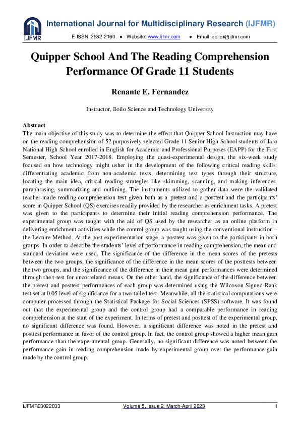 (PDF) Quipper School and the Reading Comprehension Performance of Grade ...