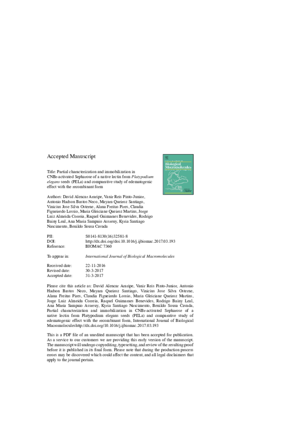 Pdf Partial Characterization And Immobilization In Cnbr Activated Sepharose Of A Native Lectin