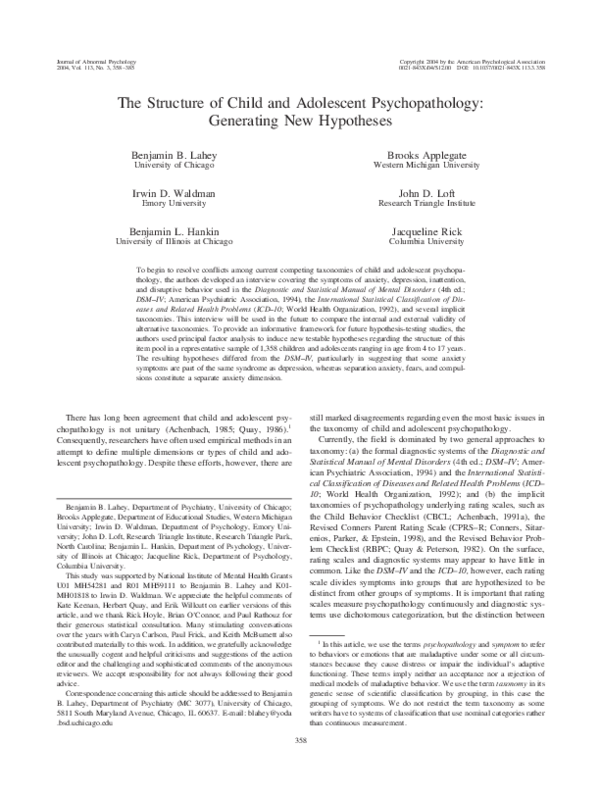(PDF) The Structure of Child and Adolescent Psychopathology: Generating ...