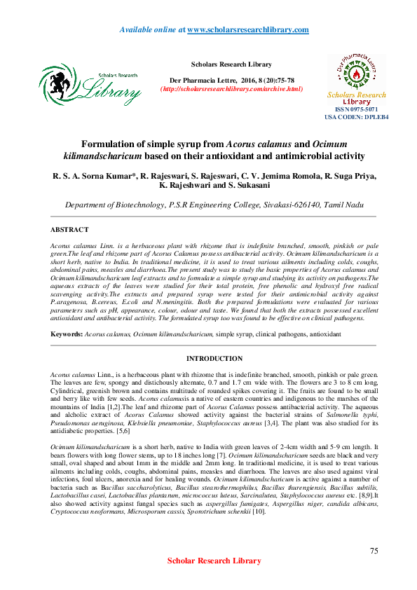 (PDF) Formulation of simple syrup from Acorus calamus and Ocimum ...