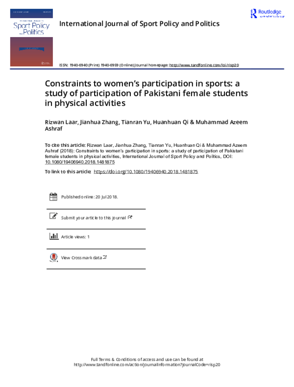 (PDF) Constraints to women’s participation in sports: a study of ...