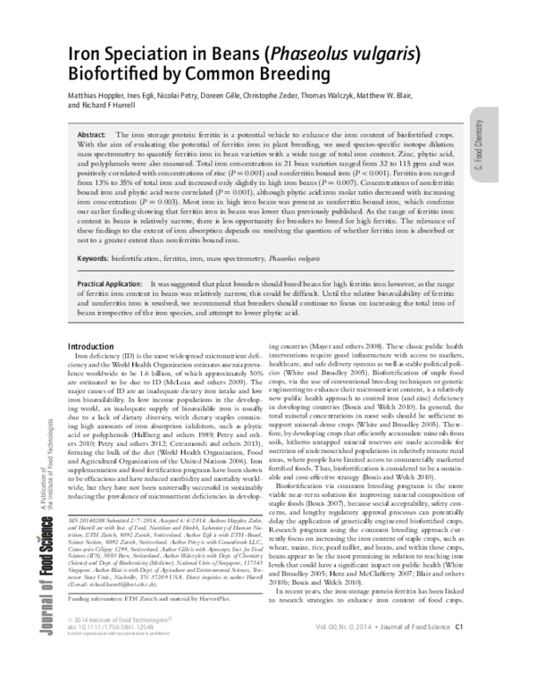 (PDF) Iron speciation in beans (Phaseolus vulgaris) biofortified by ...