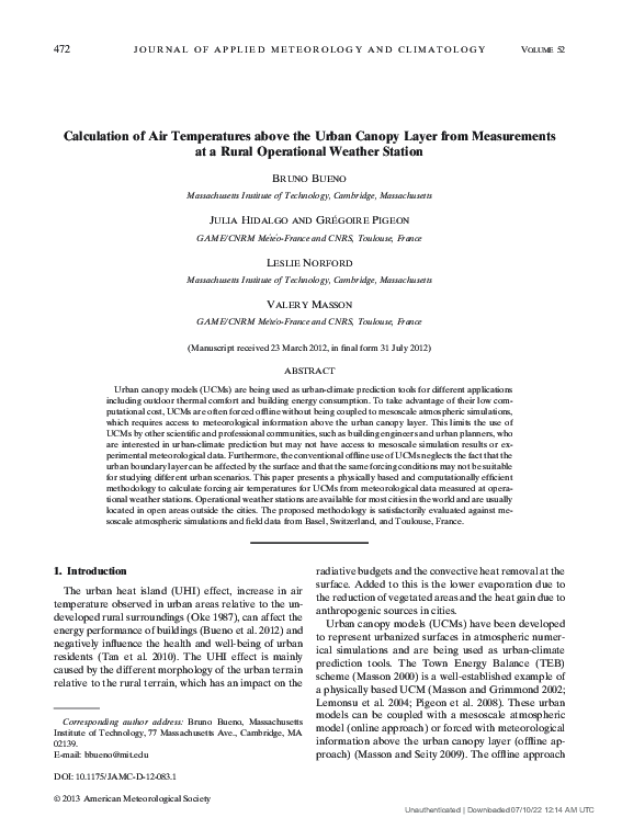(PDF) Calculation of Air Temperatures above the Urban Canopy Layer from ...
