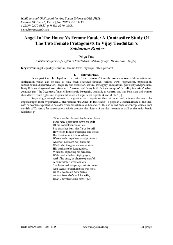 (PDF) Angel In The House Vs Femme Fatale: A Contrastive Study Of The ...