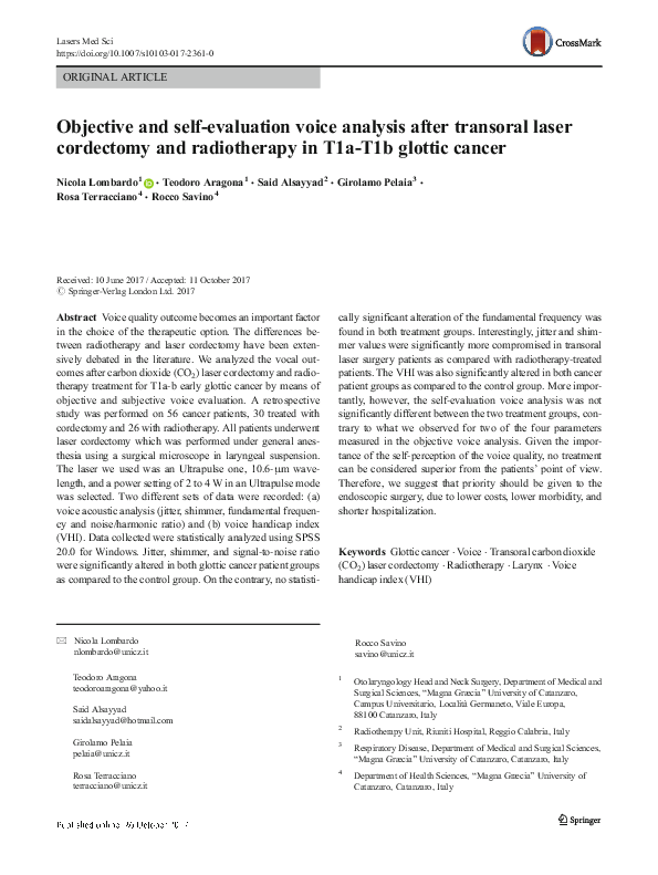 (PDF) Objective and self-evaluation voice analysis after transoral ...