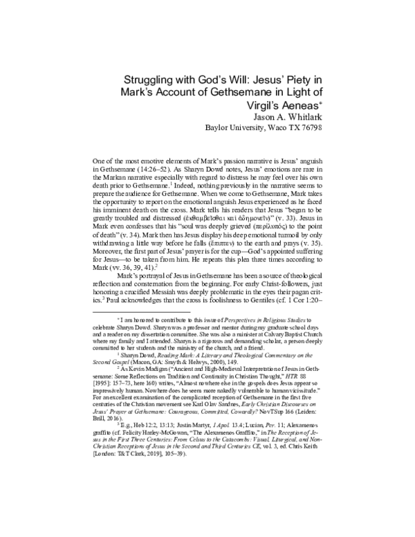 (PDF) Struggling with God's Will: Jesus' Piety in Mark's Account of ...
