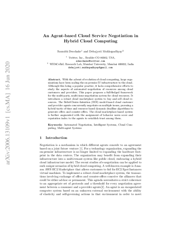 (PDF) An Agent-based Cloud Service Negotiation in Hybrid Cloud Computing