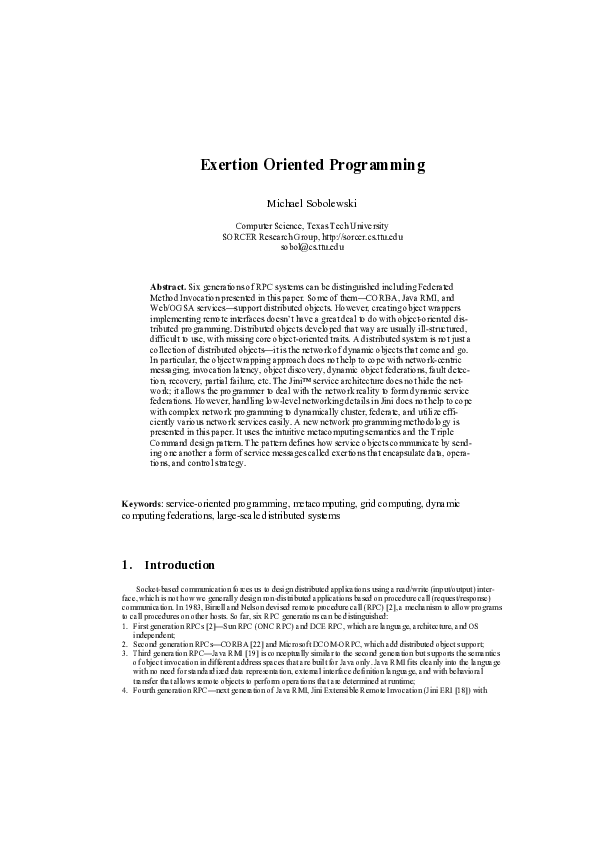 (PDF) Exertion oriented programming | Michael Sobolewski - Academia.edu