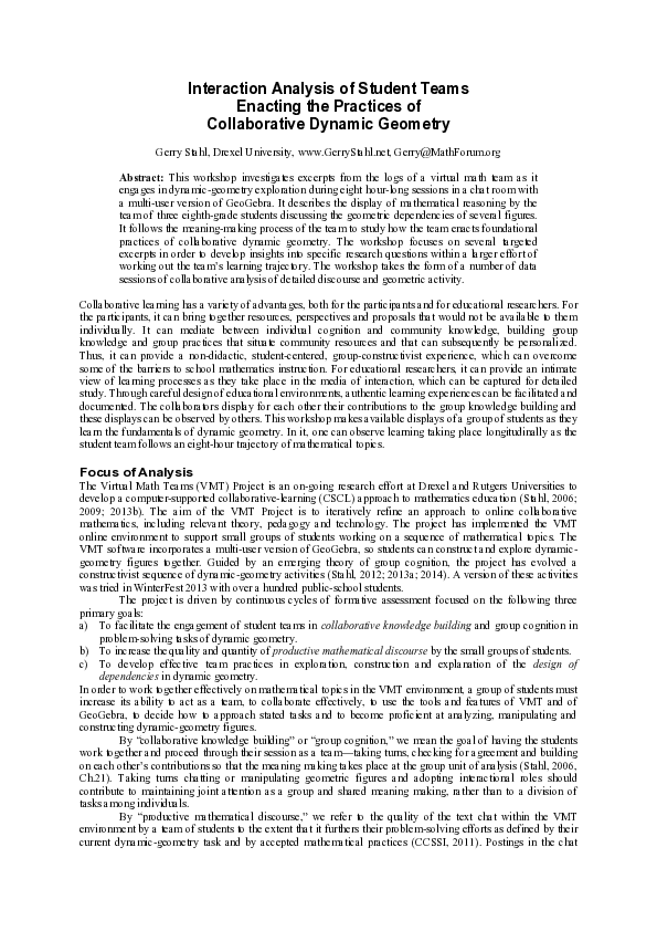 (PDF) Interaction Analysis of Student Teams Enacting the Practices of ...