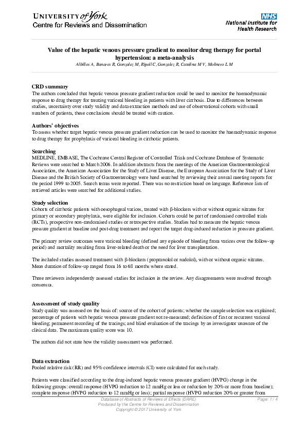 (PDF) Value of the hepatic venous pressure gradient to monitor drug ...