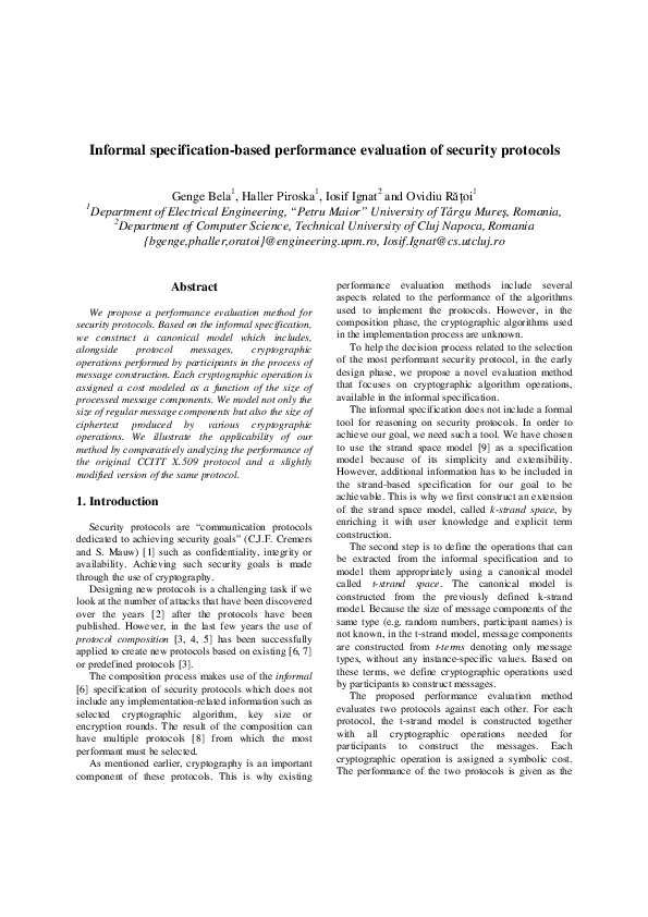 (PDF) Informal specification-based performance evaluation of security protocols