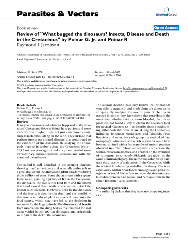 (PDF) Review of "What bugged the dinosaurs? Insects, Disease and Death ...