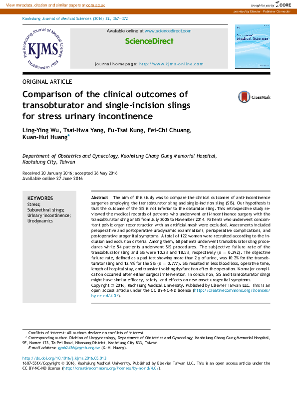 (PDF) Comparison of the clinical outcomes of transobturator and single ...
