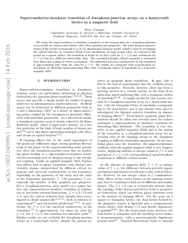 (PDF) Josephson-Junction Array Transition on Honeycomb Lattice