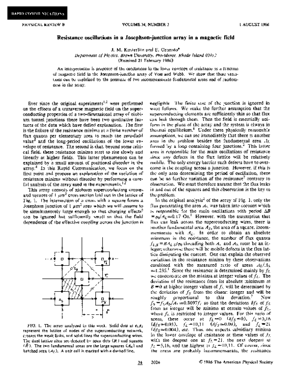 (PDF) Resistance oscillations in a Josephson-junction array in a magnetic field