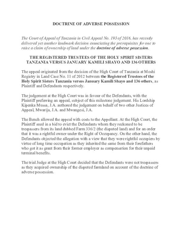 (DOC) DOCTRINE OF ADVERSE POSSESSION