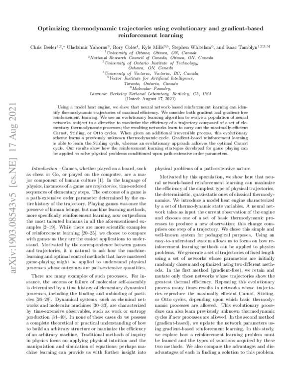 (PDF) Optimizing thermodynamic trajectories using evolutionary and gradient-based reinforcement ...