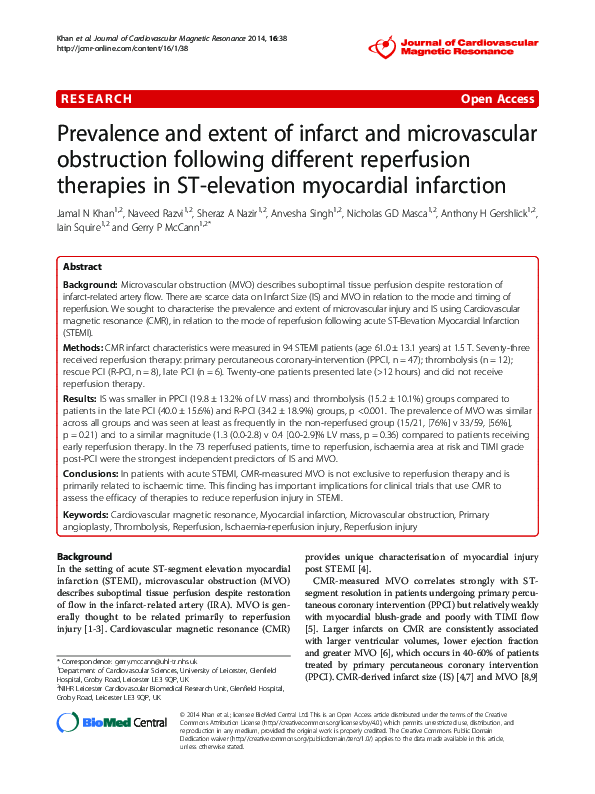 (PDF) Prevalence and extent of infarct and microvascular obstruction ...