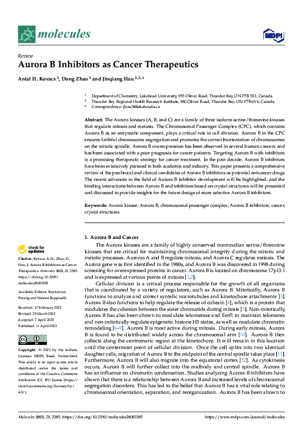 (PDF) Aurora B Inhibitors as Cancer Therapeutics