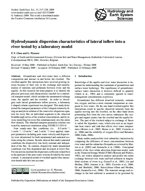 Hydrodynamic dispersion characteristics of lateral inflow into a river ...