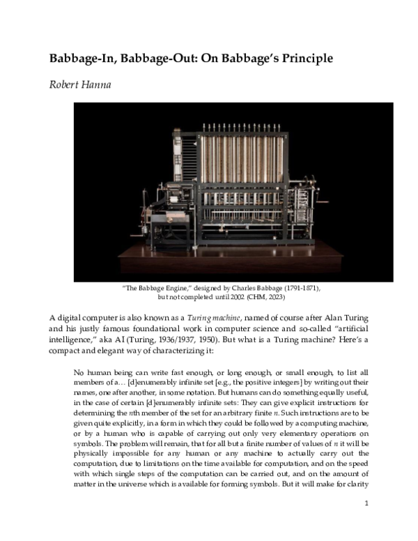 (PDF) Babbage-In, Babbage-Out: On Babbage's Principle (May 2023 version)