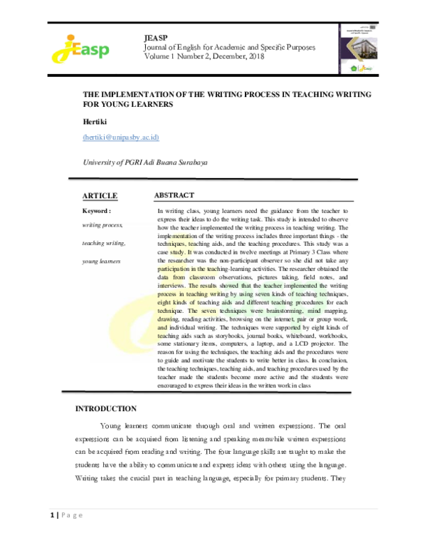 (PDF) The Implementation of the Writing Process in Teaching Writing for ...