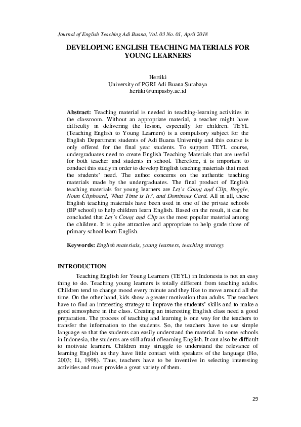 (PDF) Developing English Teaching Materials for Young Learners